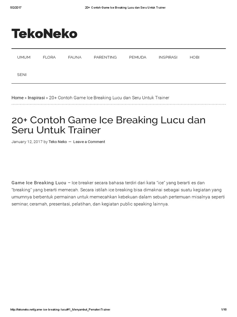Contoh Game Ice Breaking Lucu Dan Seru Untuk Trainer | PDF