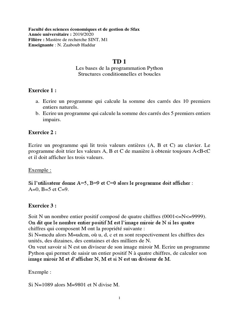 Exercices de programmation Python M1 | PDF