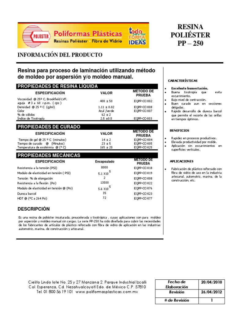 Resina PP 250 PDF | PDF | Materiales | Ingeniería de Edificación