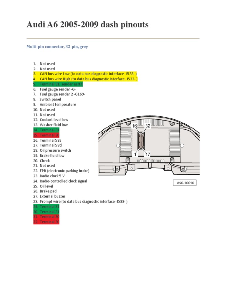 Audi A6 2005-2009 Dash Pinouts | PDF