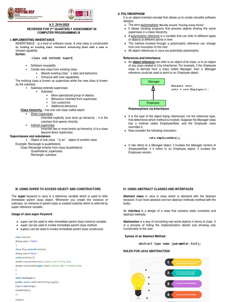 Programming 2nd Quarter Reviewer Pdf Inheritance Object Oriented Programming Class 4526