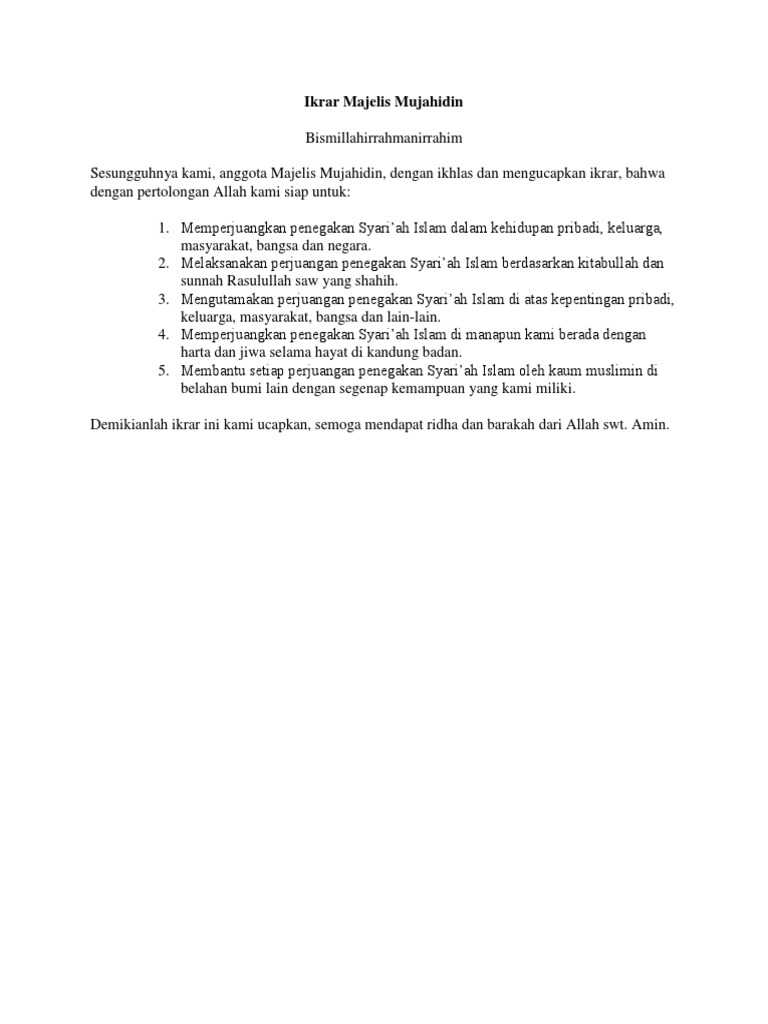 Ikrar Majelis Mujahidin | PDF