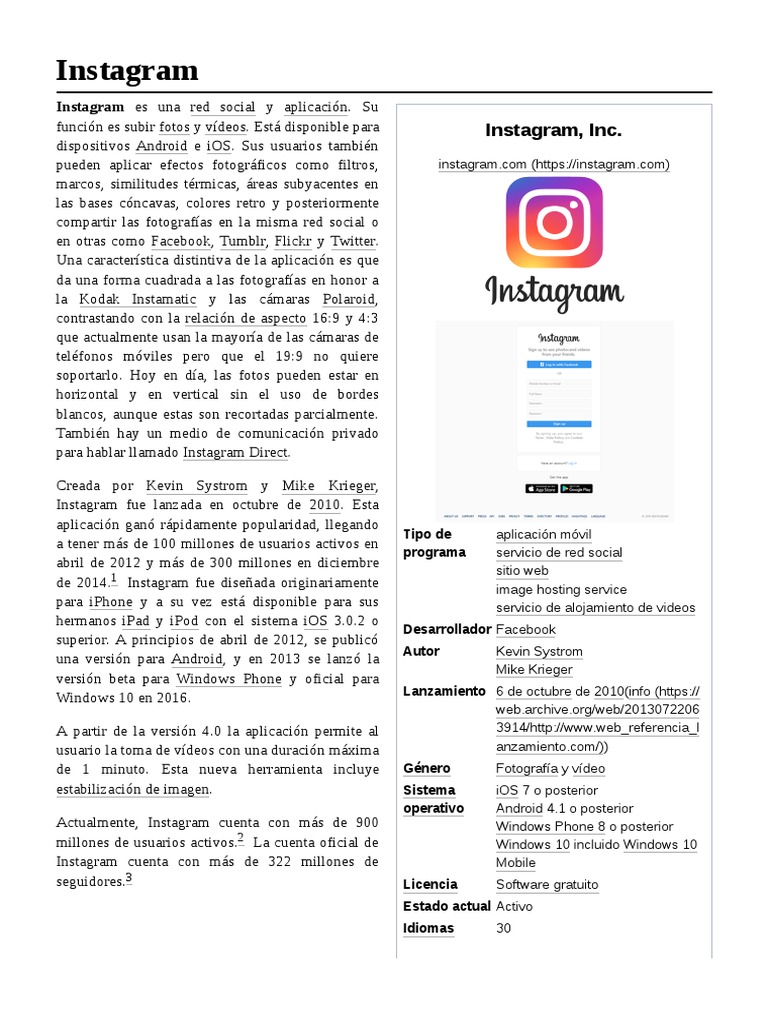Instagram - WIKIPEDIA | Descargar gratis PDF | Software móvil | Software
