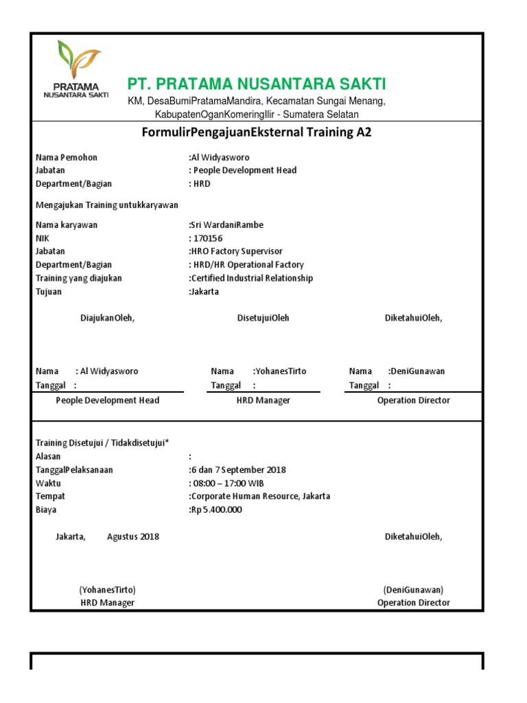 Form Pengajuan Training A21 | PDF