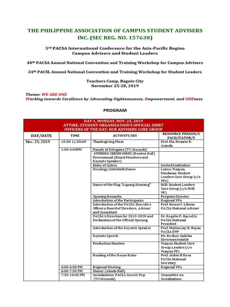 2019 PACSA Program of Activities As of Sept. 25 2019 | PDF