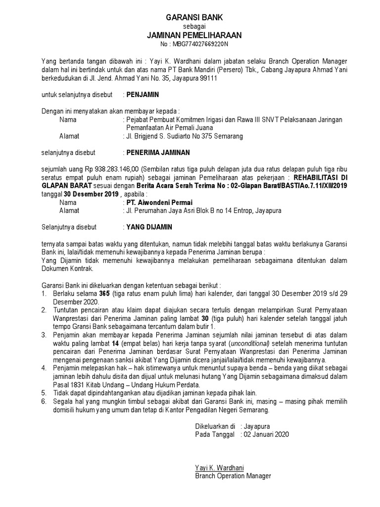 Format Garansi Bank | PDF
