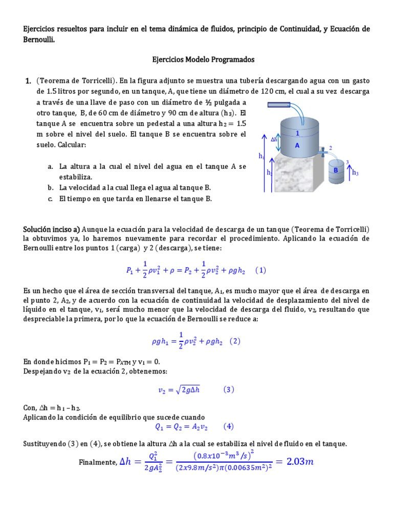 Ejercicios Resueltos, Aplicando Bernoulli | PDF | Bomba | Ecuaciones