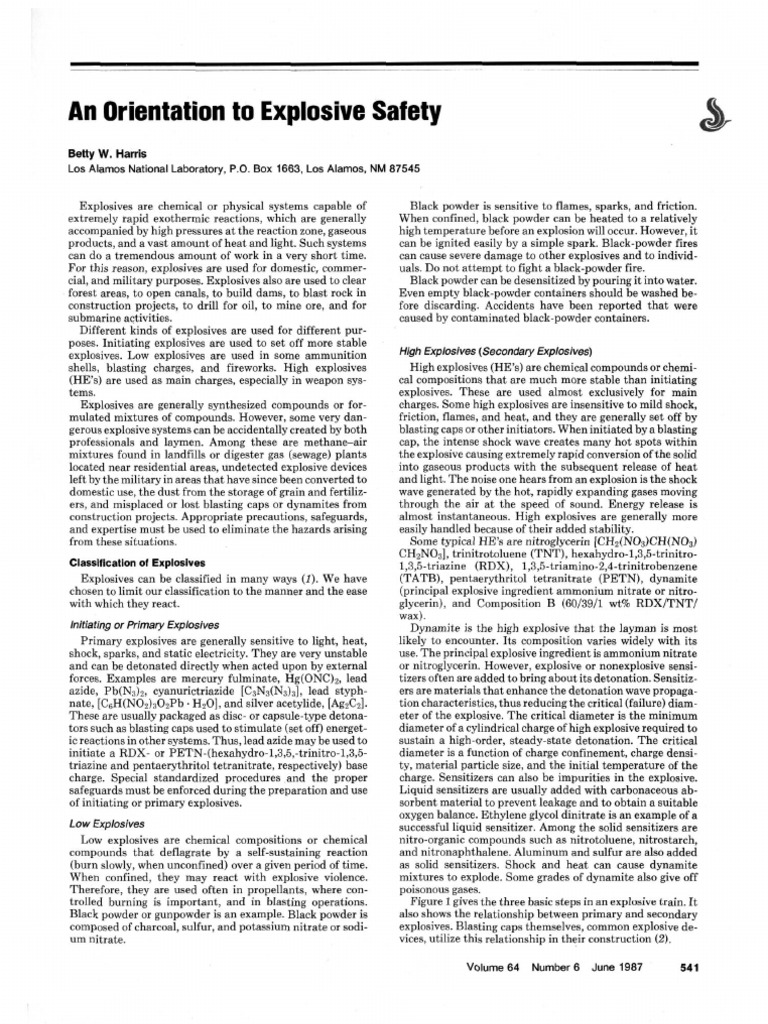 An Overview of Explosive Safety: Classification of Explosives and the ...