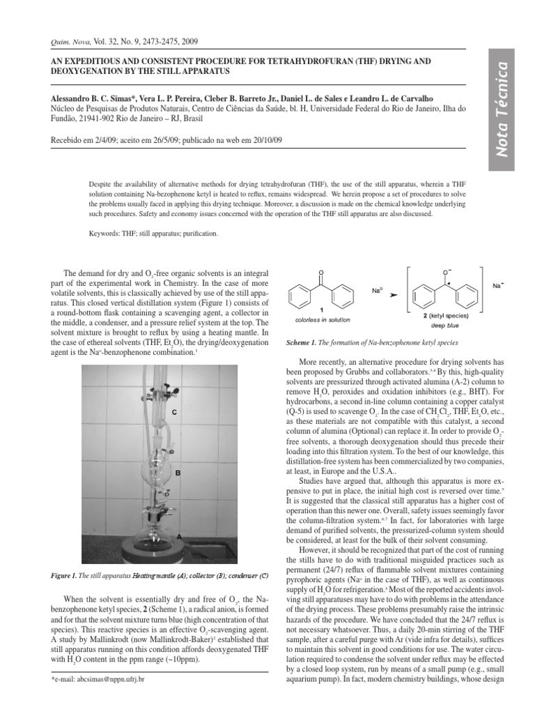 Secagem de THF PDF | PDF | Tetrahydrofuran | Solvent