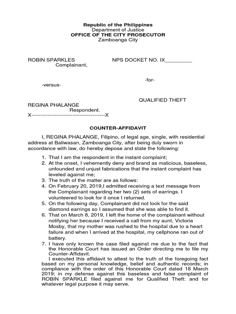 Counter Affidavit | PDF | Affidavit | Virtue