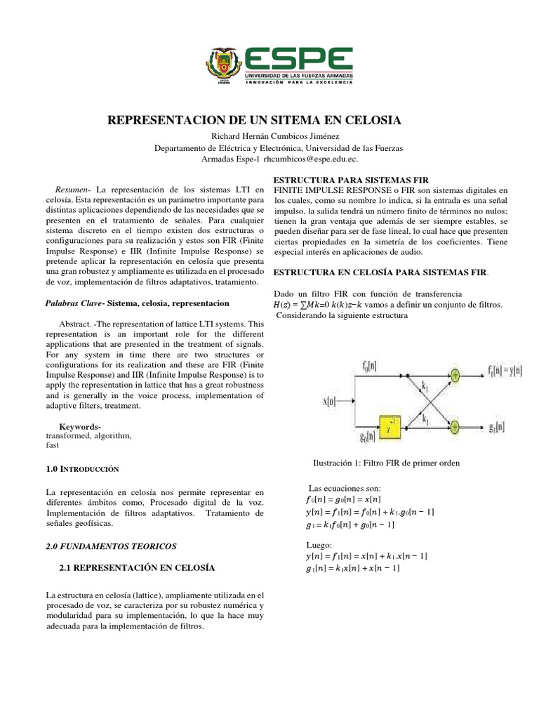 Rpresentacion de Un Sistema en Celocia | PDF | Procesamiento de señales digitales | Filtración