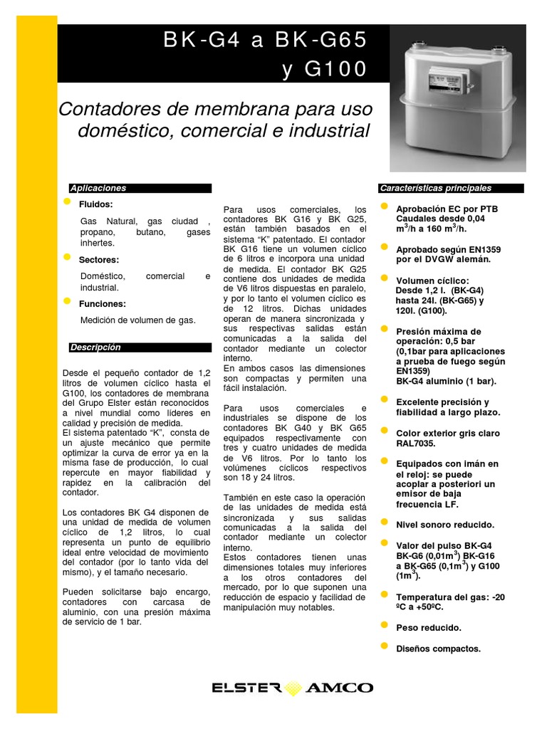 Contadores de gas Elster AMCO: Modelos y Usos | PDF | Volumen | Gases