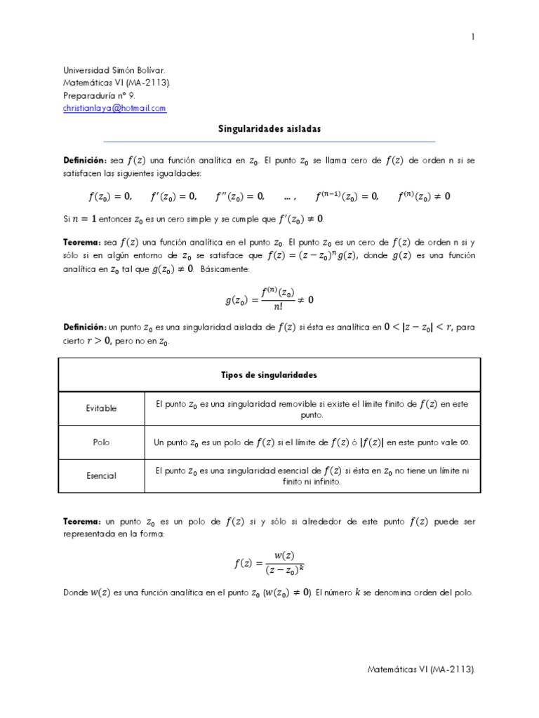 Análisis de singularidades y cálculo de integrales de funciones complejas | PDF | Límite ...