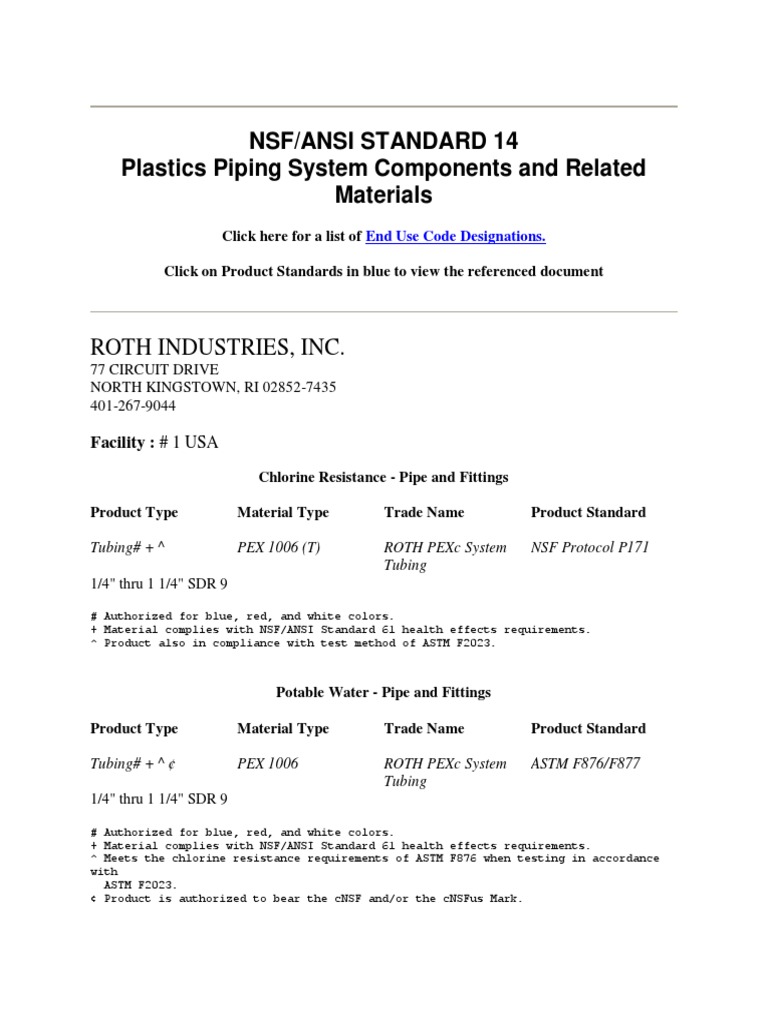 NSF Standard 14 | PDF | Plumbing | Pipe (Fluid Conveyance)
