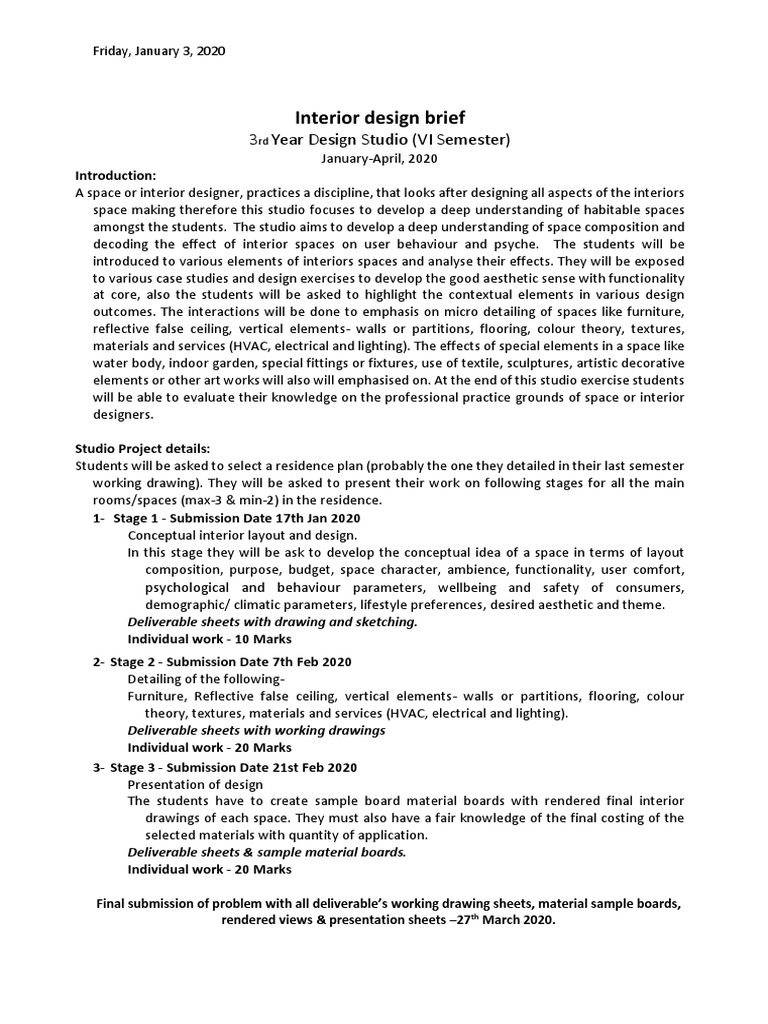 Interior Design - Brief - 6th Sem 2020 | Download Free PDF | Interior ...
