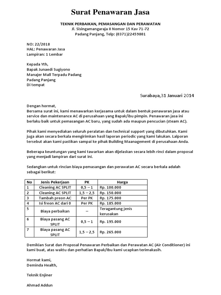 Surat Penawaran Jasa | PDF | Teknologi & Rekayasa
