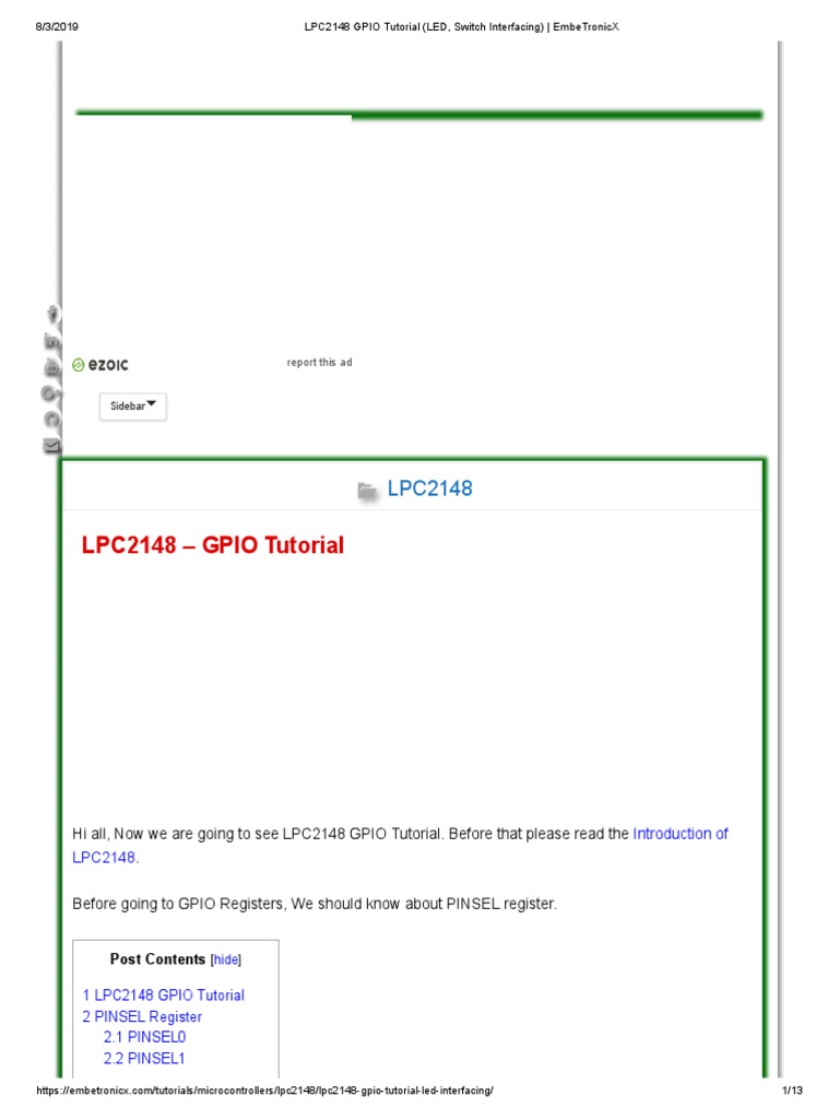 LPC2148 GPIO Tutorial (LED, Switch Interfacing) - EmbeTronicX | PDF ...
