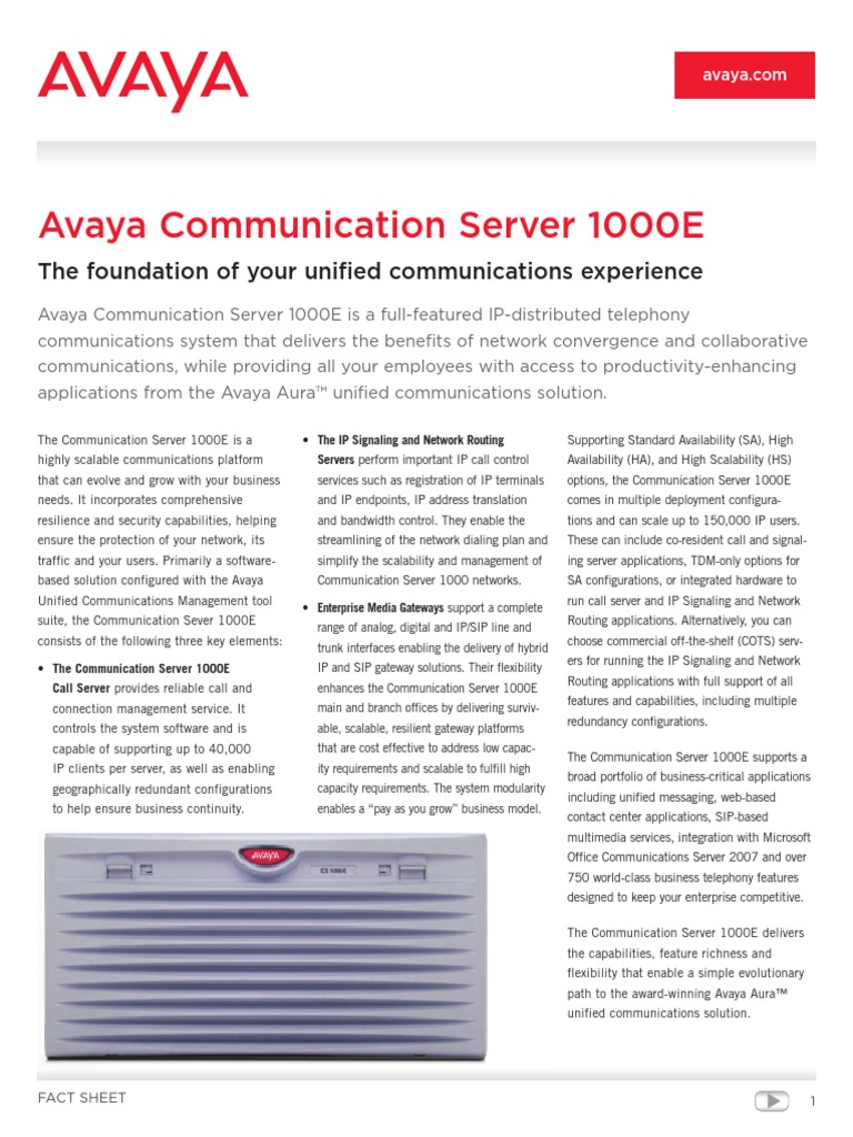 02 Avaya Communication Server 1000E Datasheet | PDF | Session Initiation Protocol | Instant ...