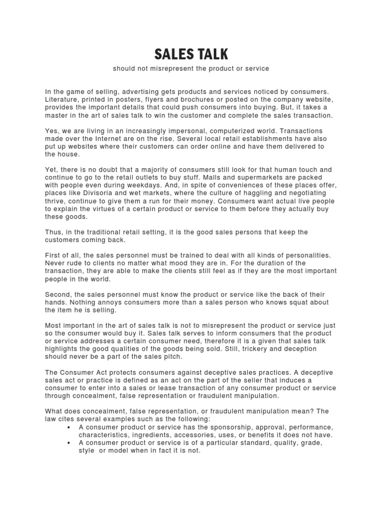 Sales Talk | PDF | Sales | Retail