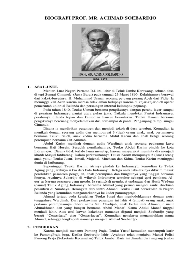 Biografi Prof. Achmad Subardjo | PDF