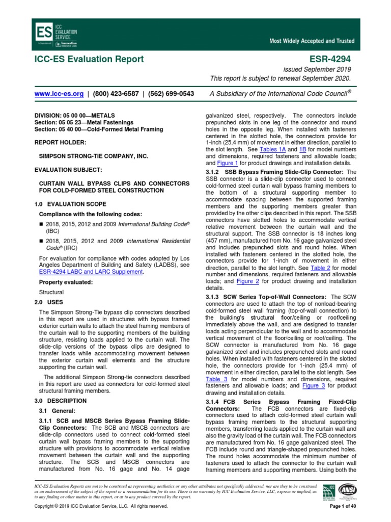 Esr 4294 | PDF | Screw | Framing (Construction)