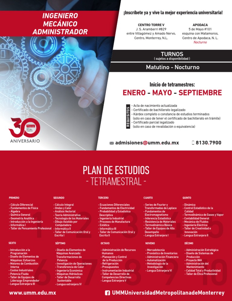 Plan De Estudios Ingeniero Mecanico Administrador Pdf Diseño