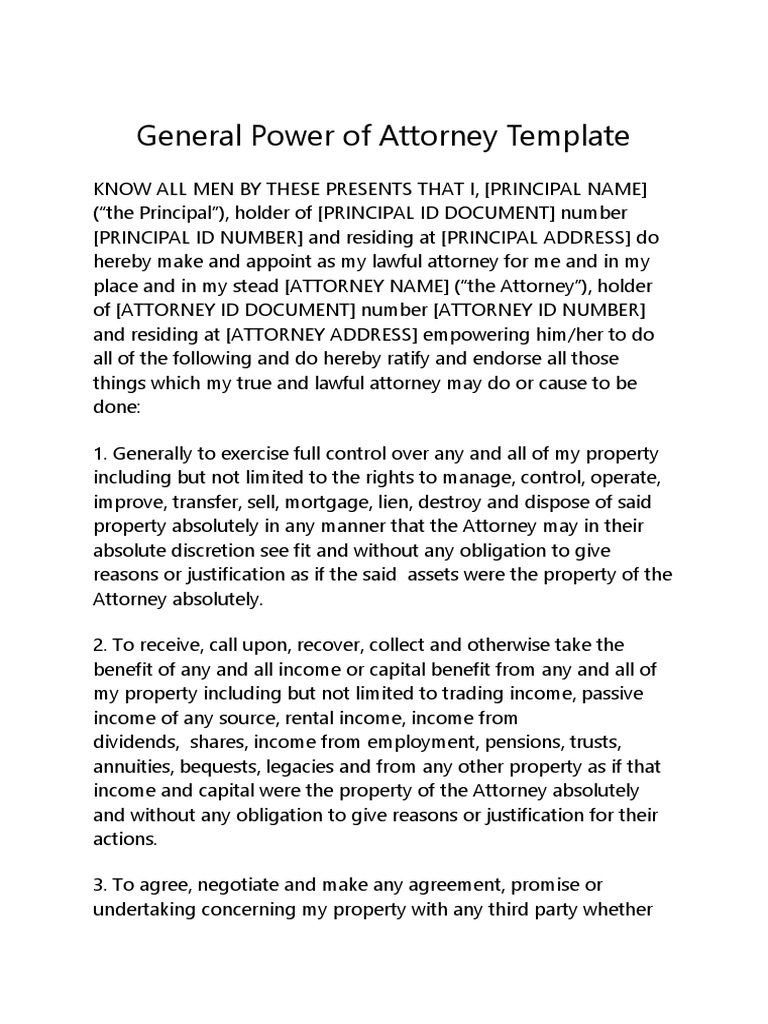 General Power of Attorney Template | PDF | Power Of Attorney | Property