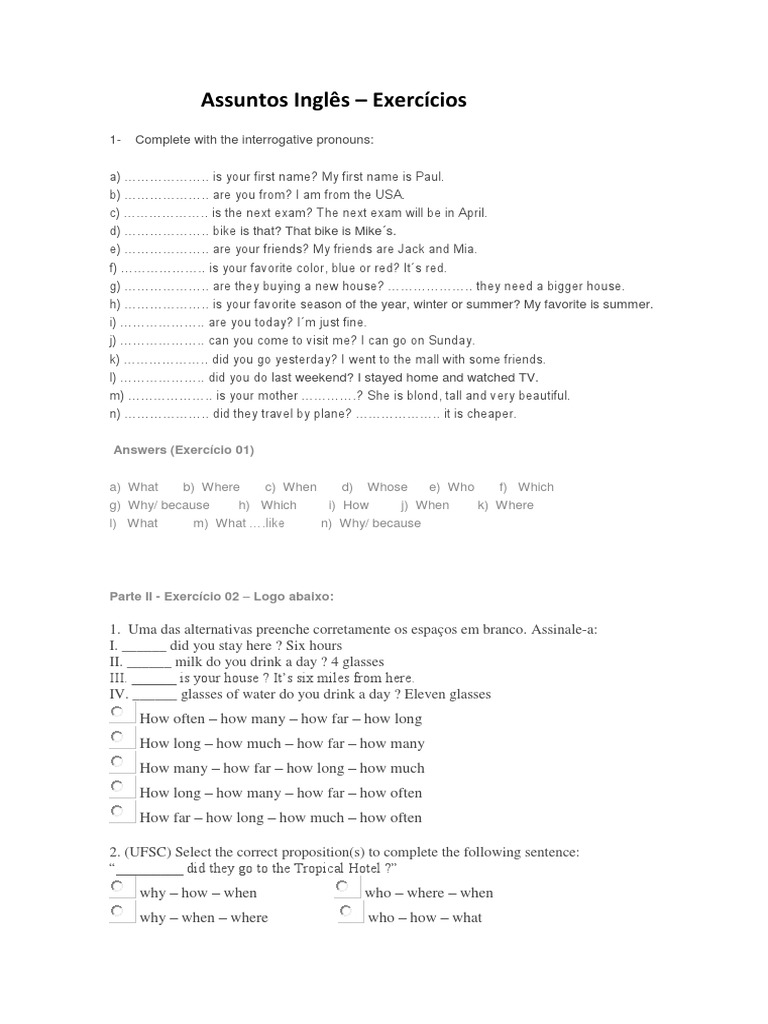 Todas Turmas - Inglês - Exercícios | PDF
