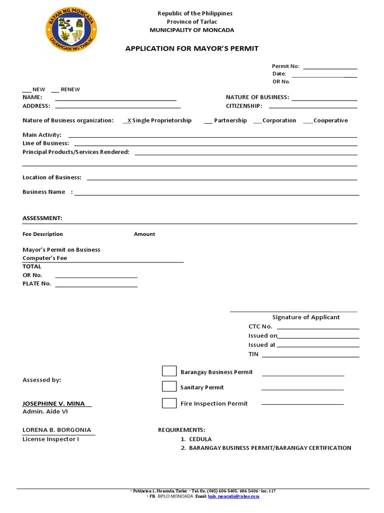 Application For Mayors Permit Form SARI-SARI-BARANGAY | PDF ...