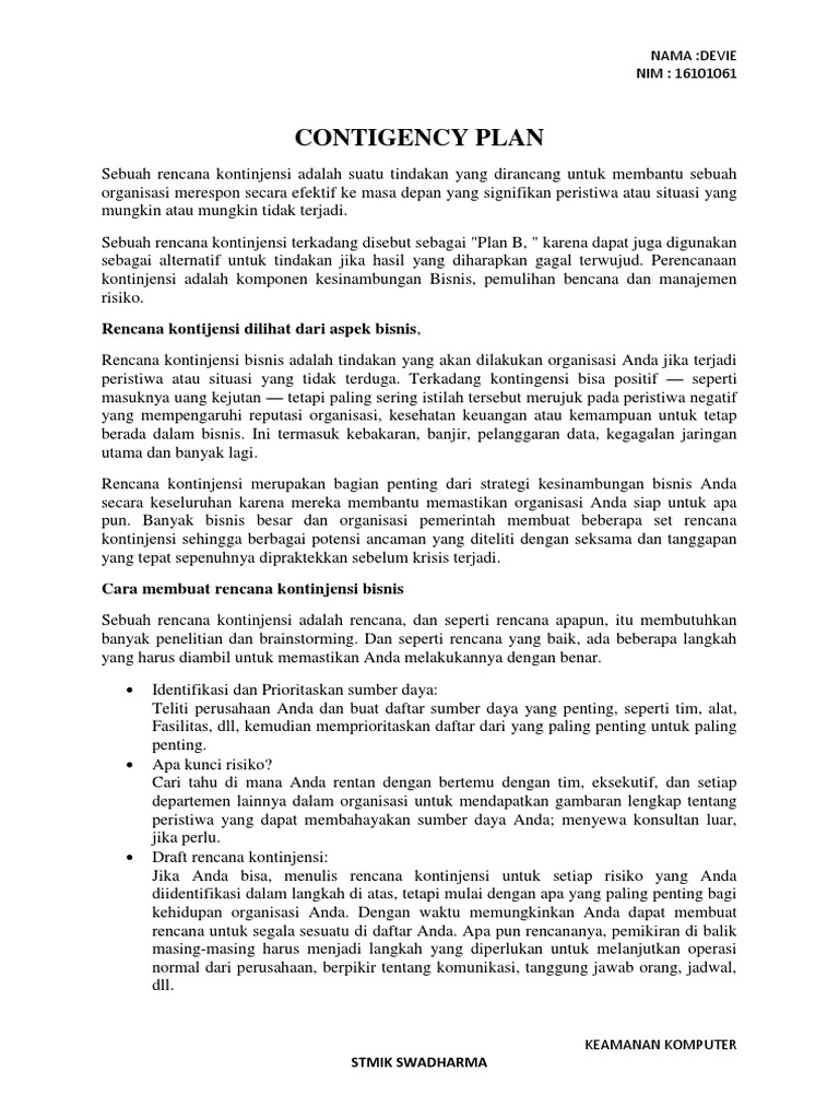 Contigency Plan | PDF