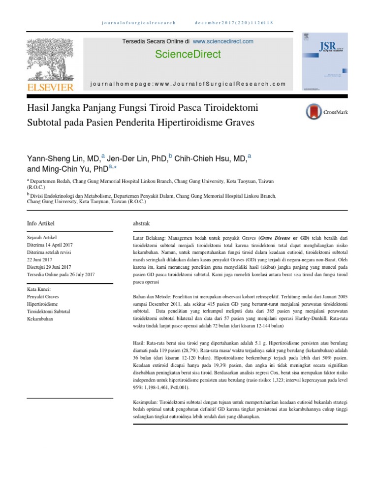 (INA) The - Long-Term - Outcomes - of - Thyroid - Function - After - Subtotal - Thyroidectomy ...