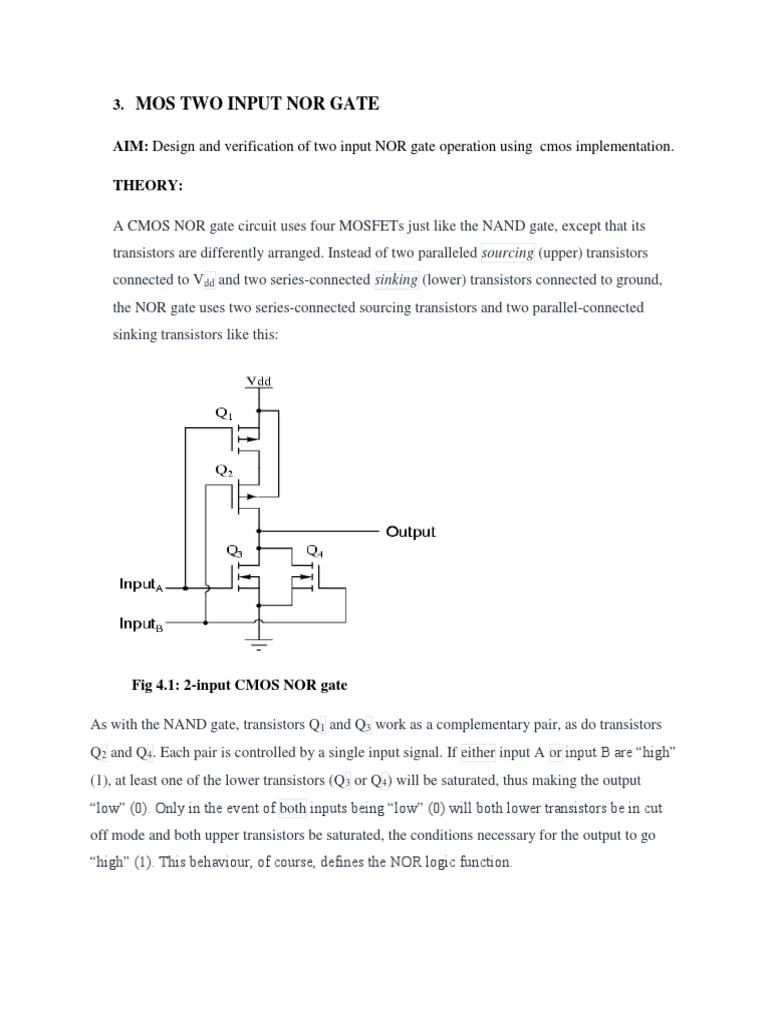 Mos Two Input Nor and Nand Gate | PDF | Cmos | Logic Gate