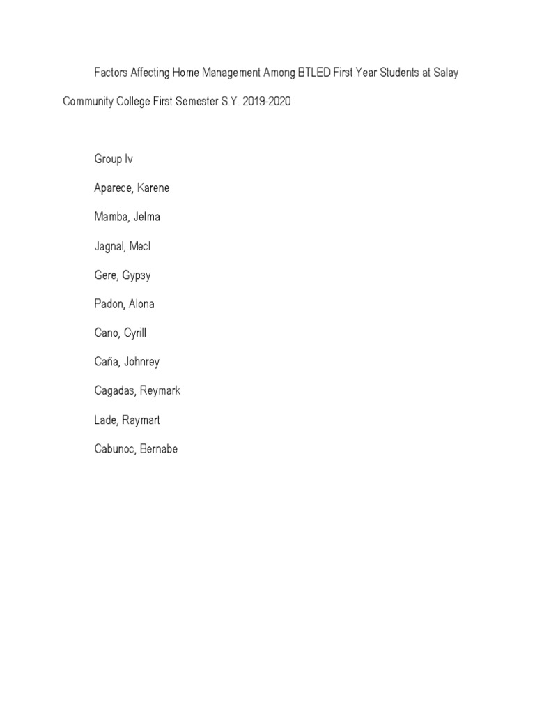 Factors Affecting Home Management Among BTLED First Year Students at ...