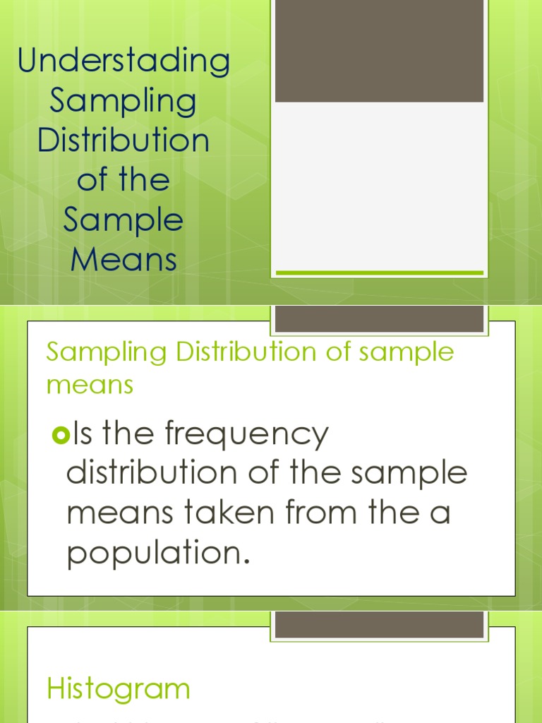 Sampling Distribution of Means Explained | PDF | Mean | Histogram