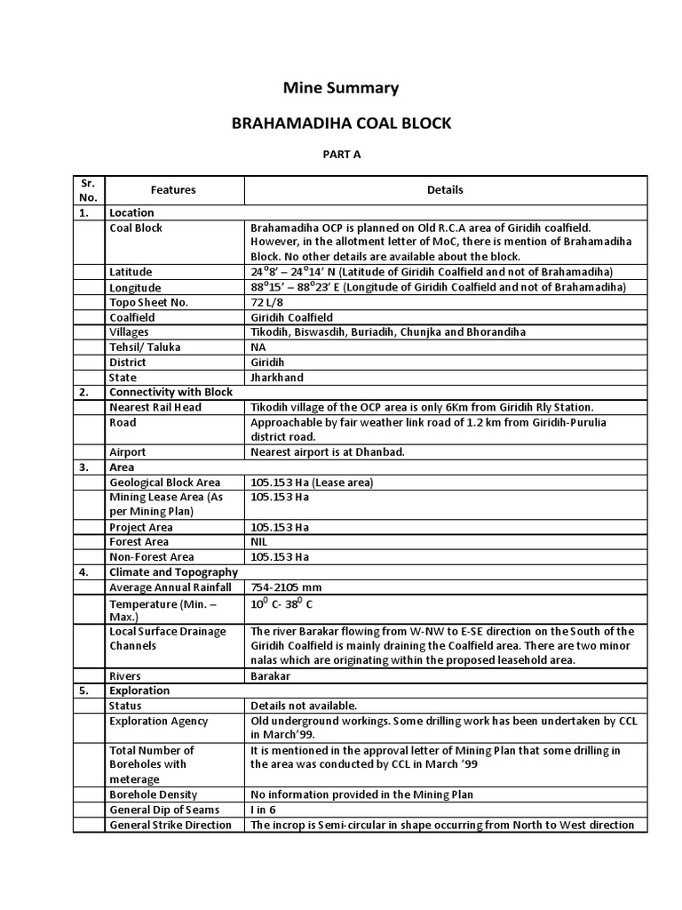 Mine Summary | PDF | Coal Mining | Economic Geology