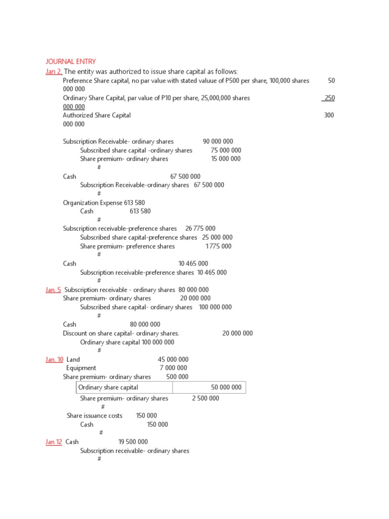 Journal Entry | PDF | Preferred Stock | Capital Surplus
