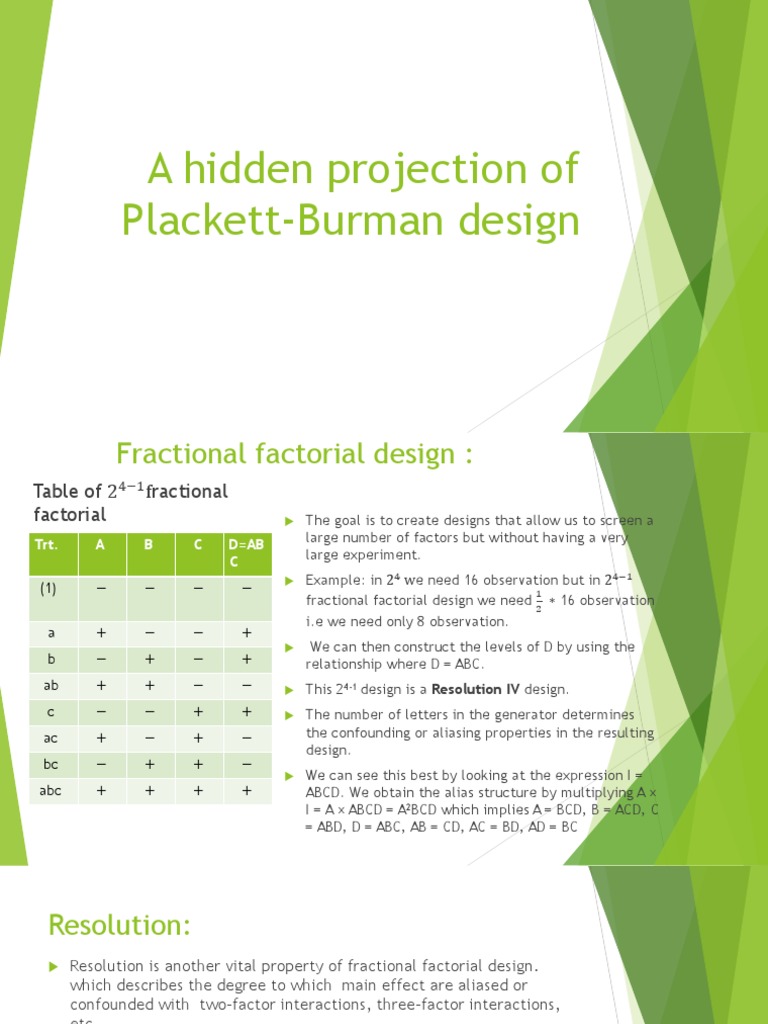 On Hidden Projection of Plackett Burman Design by Yashi Pal | PDF ...