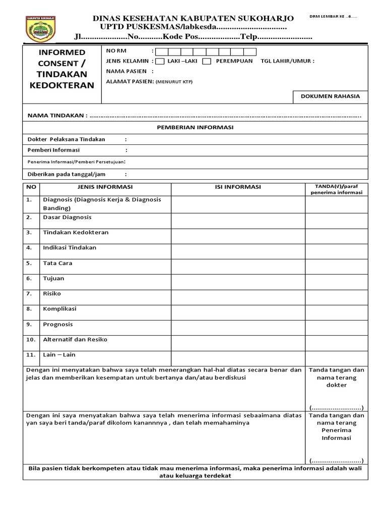 Contoh Formulir Informed Consent Medis | PDF | Hukum