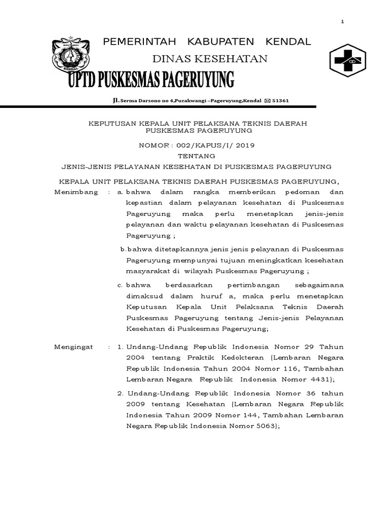 SK Jenis Jenis Pelayanan | PDF | Pengembangan Diri | Kesehatan Holistik