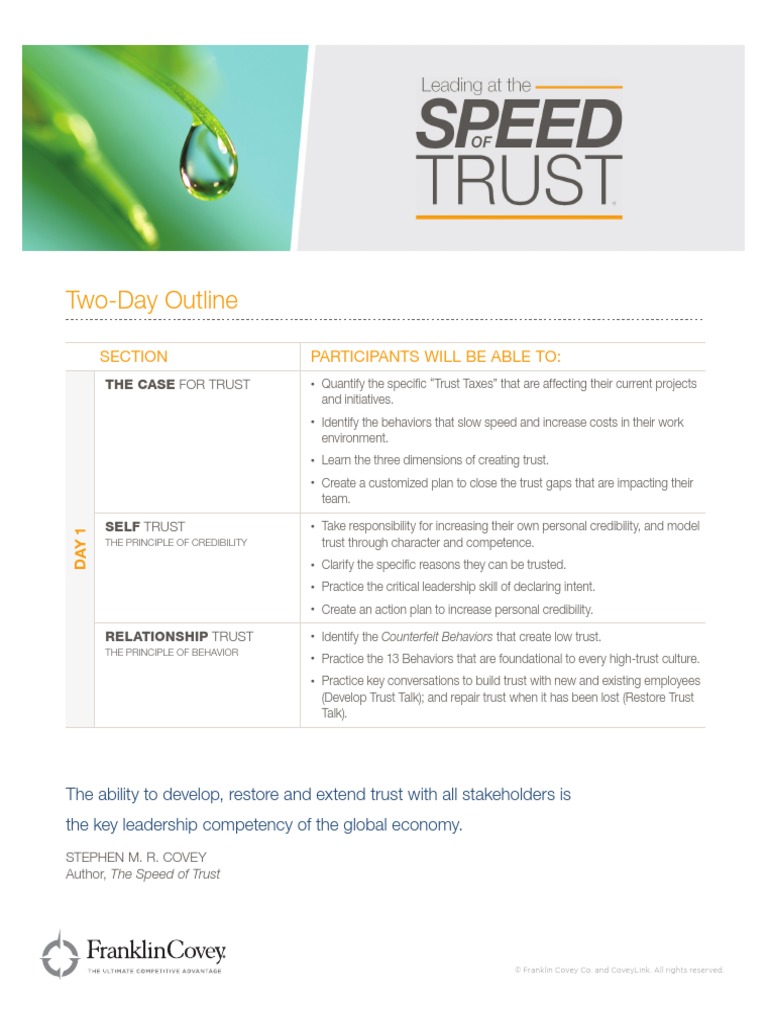 Speed of Trust Lsot 2 Day Outline | PDF | Credibility | Leadership