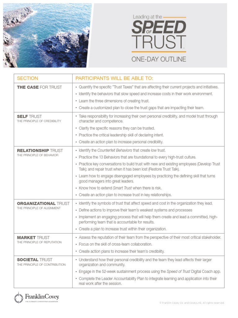 Speed of Trust Lsot 1 Day Outline 1 PDF | PDF | Credibility | Reputation