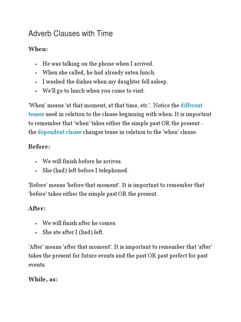 English Time Clauses Guide | PDF | Grammar | Cognitive Science