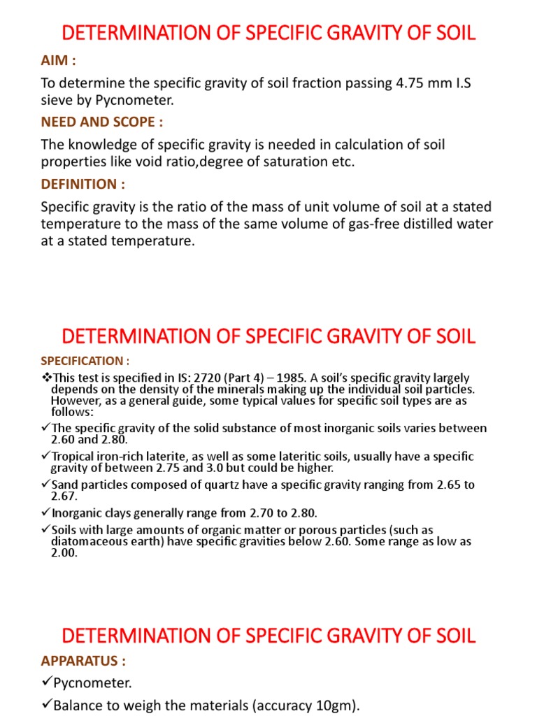 Specific Gravity of Soil by Pycnometer | PDF | Soil | Physical Sciences