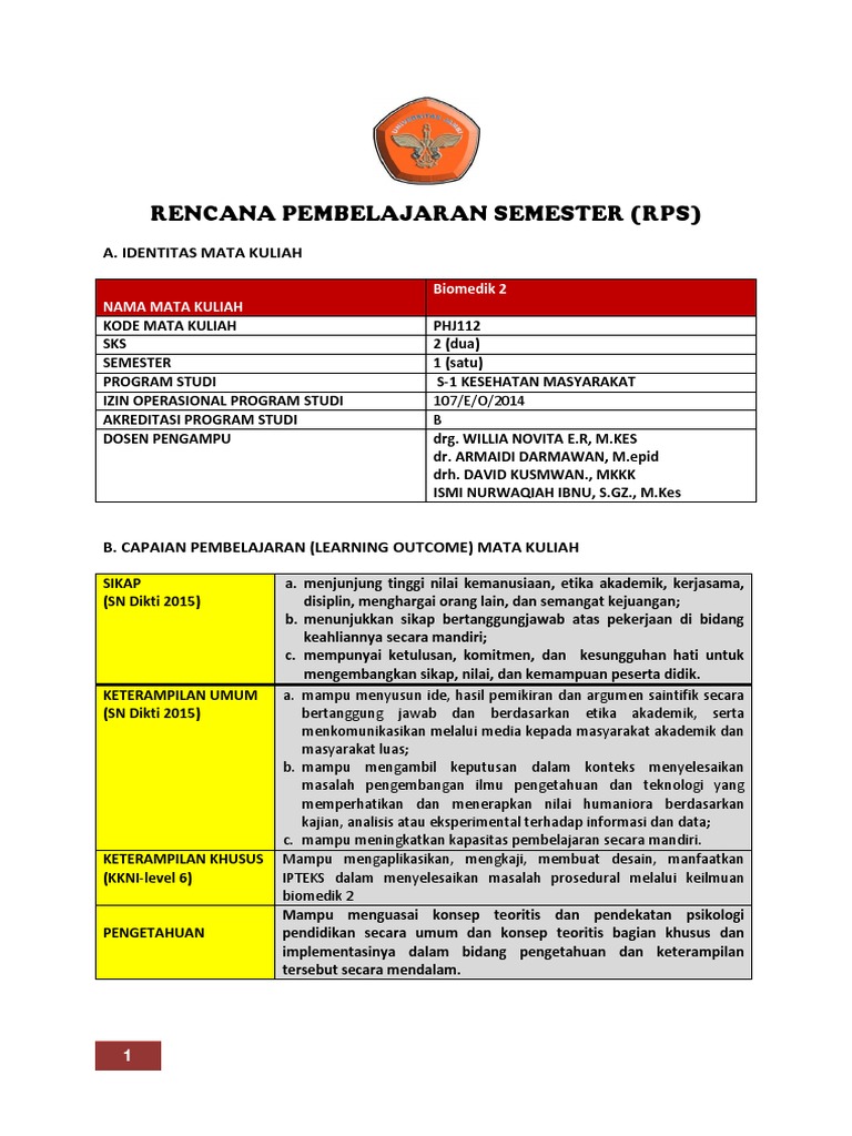RPS Biomedik 2 2020 | PDF | Kesehatan Holistik | Sains & Matematika