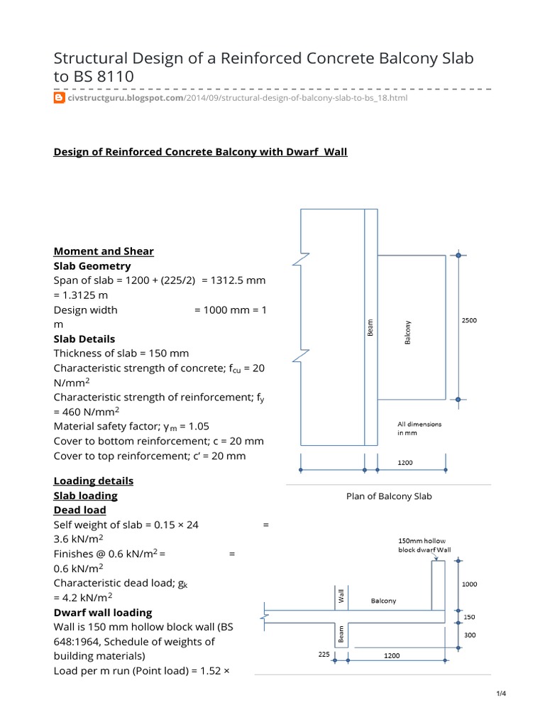 Structural Design of A Reinforced Concrete Balcony Slab To BS 8110 ...