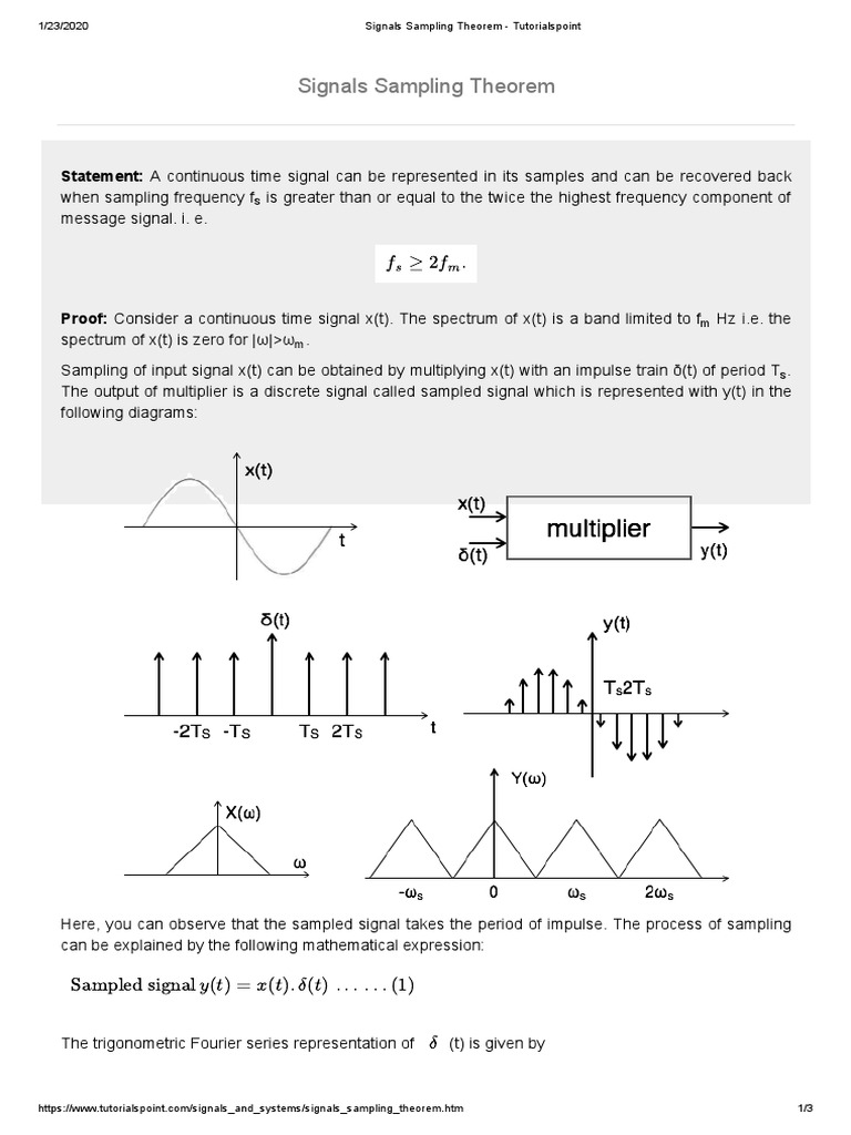 Signals Sampling Theorem Pdf Sampling Signal Processing Spectral Density