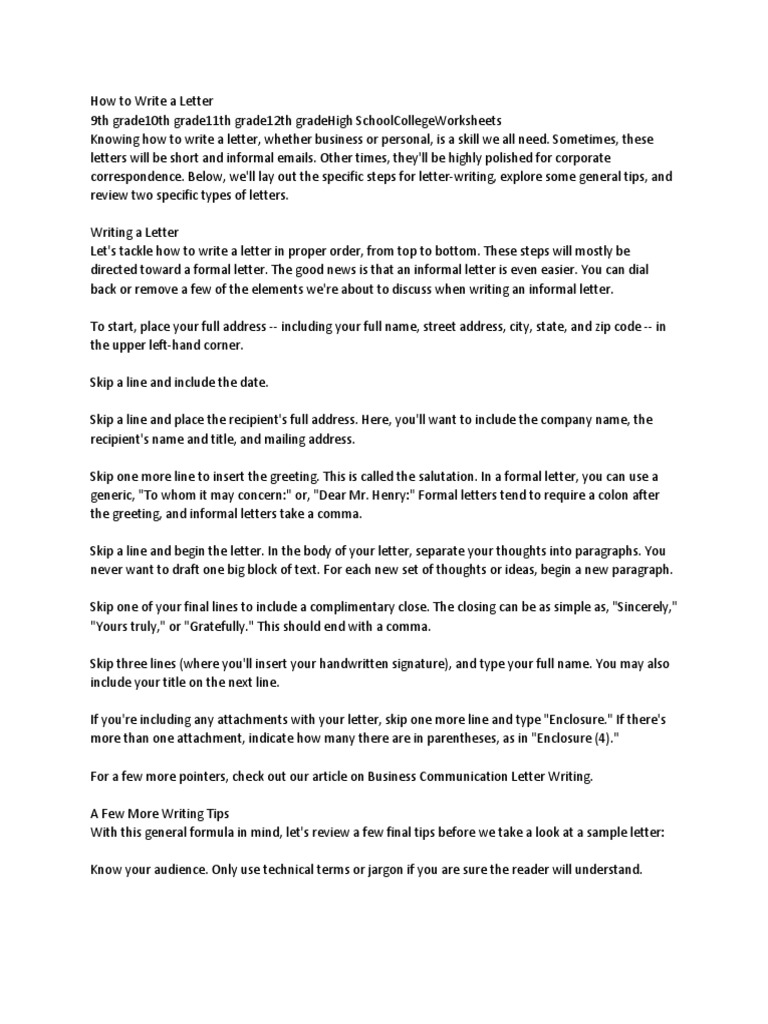 Letter Writing Guide for Students | PDF | Communication