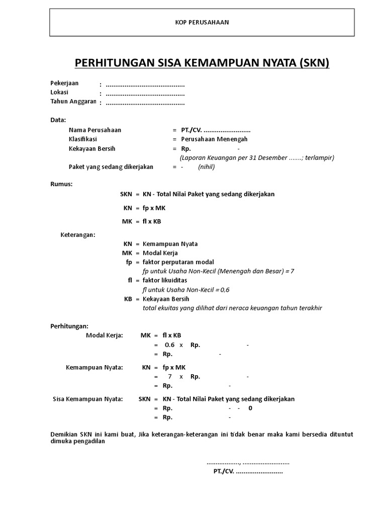 Form Sisa Kemampuan Nyata (SKN) | PDF