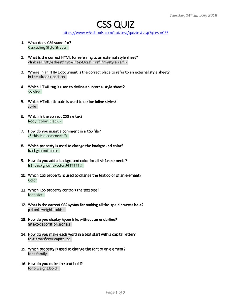 CSS Quiz | PDF | Cascading Style Sheets | World Wide Web Consortium ...