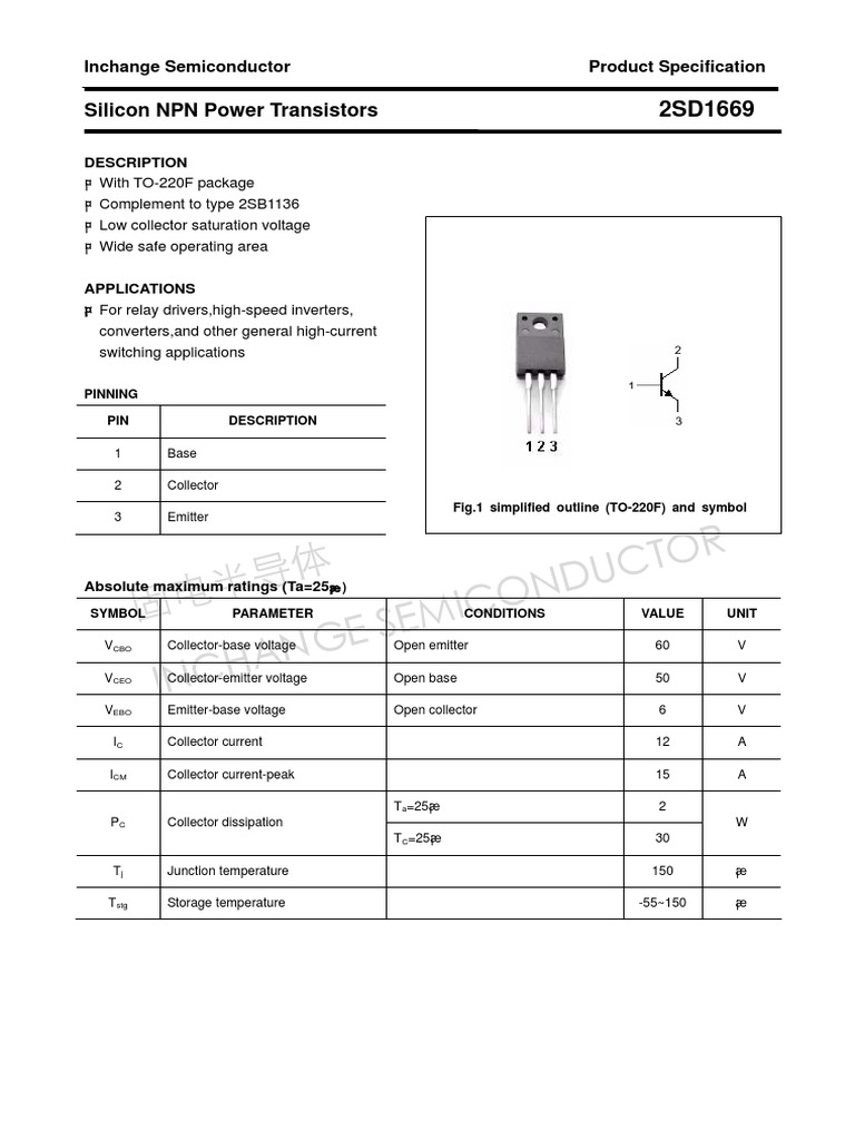 2 SD 1669 | PDF | Bipolar Junction Transistor | Transistor